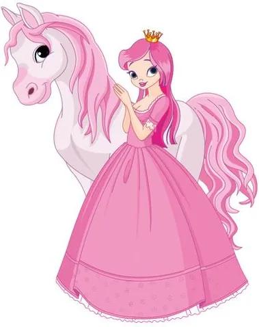 Nálepka na zeď pro děti Princezna s růžovým poníkem 10x10cm NK4486A_1HP