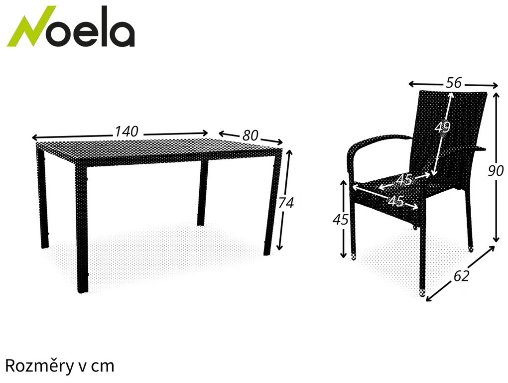 Noela Zahradní jídelní set Viking L + 6x ratanová židle Paris
