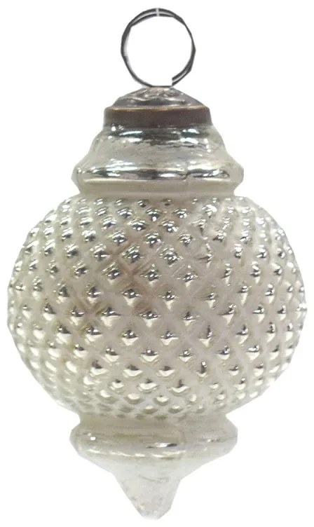 Šedo-stříbrná skleněná vánoční ozdoba baňka – 8x10 cm