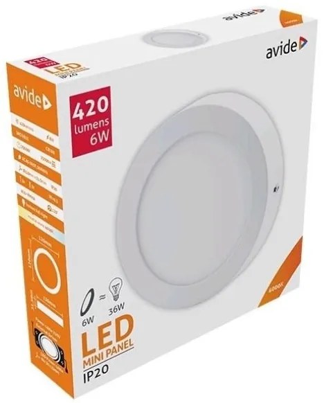 Prémiový přisazený LED panel 6W 420lm, denní, kruhový, 3 roky