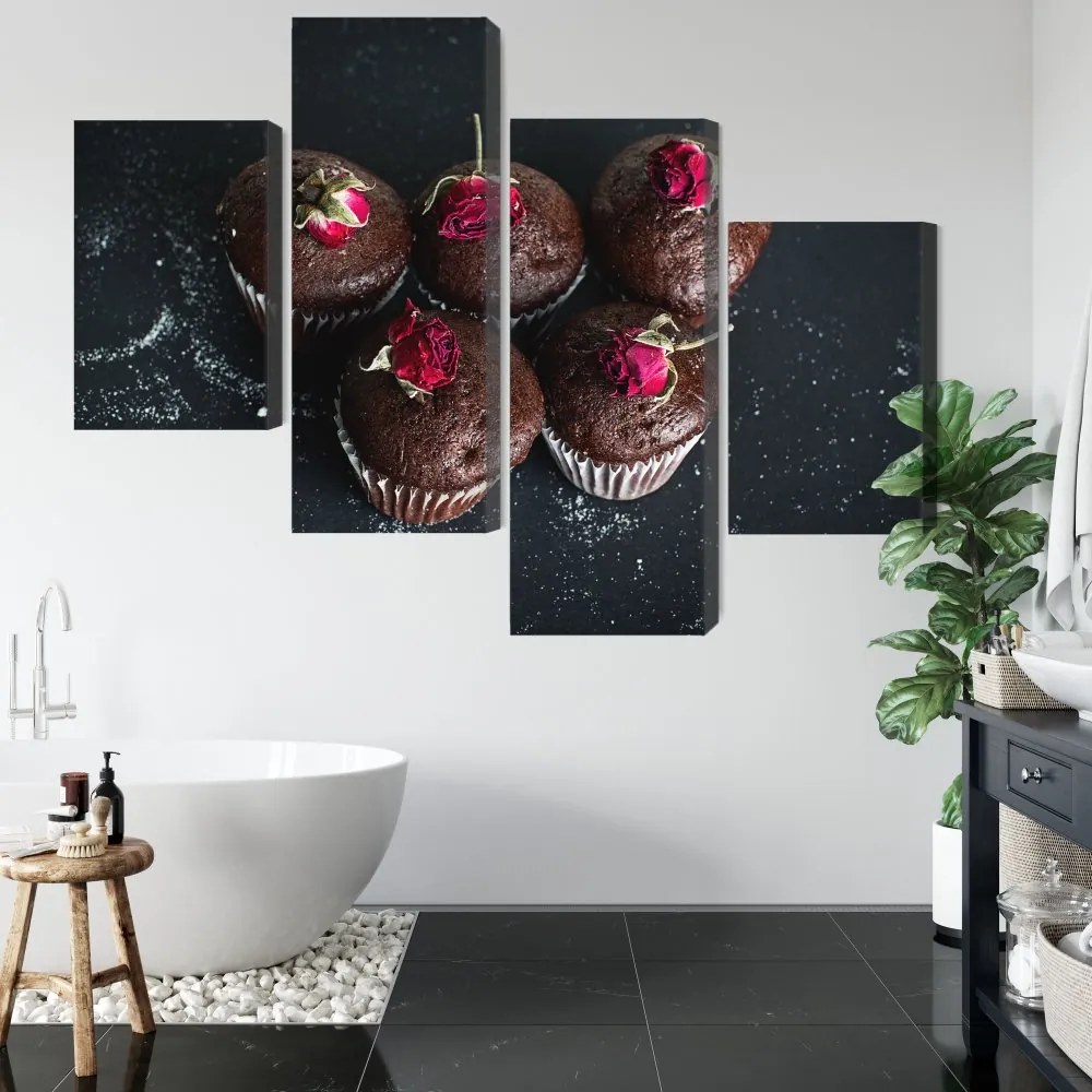 Vícedílný obraz Čokoládové Muffiny S Růží Nedostatek Nedostatek Plátno Canvas 240x150