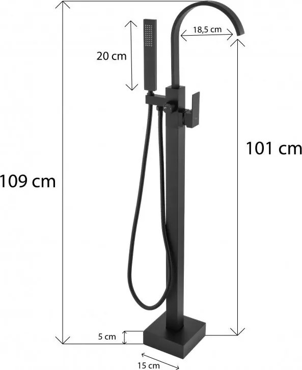 Erga Enzo, volně stojící vanová baterie h-1090, černá matná, ERG-YKA-BS.ENZO-BLK