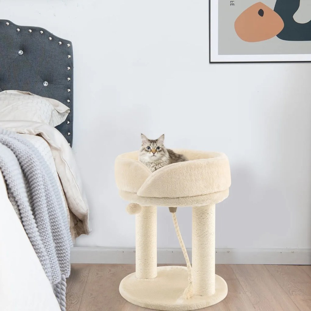 Costway Cat Tree Cat škrabadlo s měkkým sedákem sisalová věž pro kočky, béžový