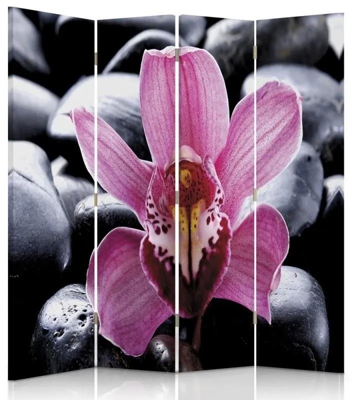 Ozdobný paraván Zen Flower Pink - 145x170 cm, čtyřdílný, obustranný paraván 360°