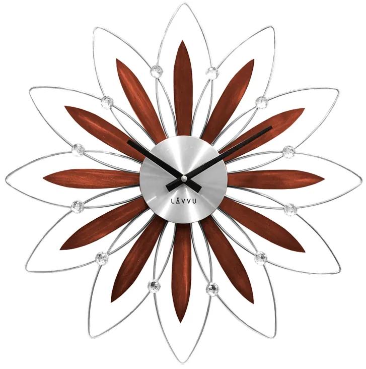 Designové paprskovité dřevěné stříbrné hodiny LAVVU CRYSTAL Flower LCT1111