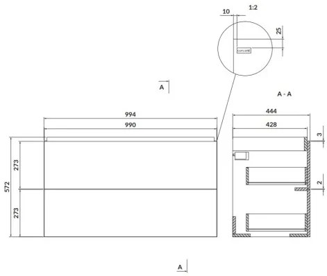 Cersanit Larga, závěsná umyvadlová skříňka 100cm, bílá lesklá, S932-076