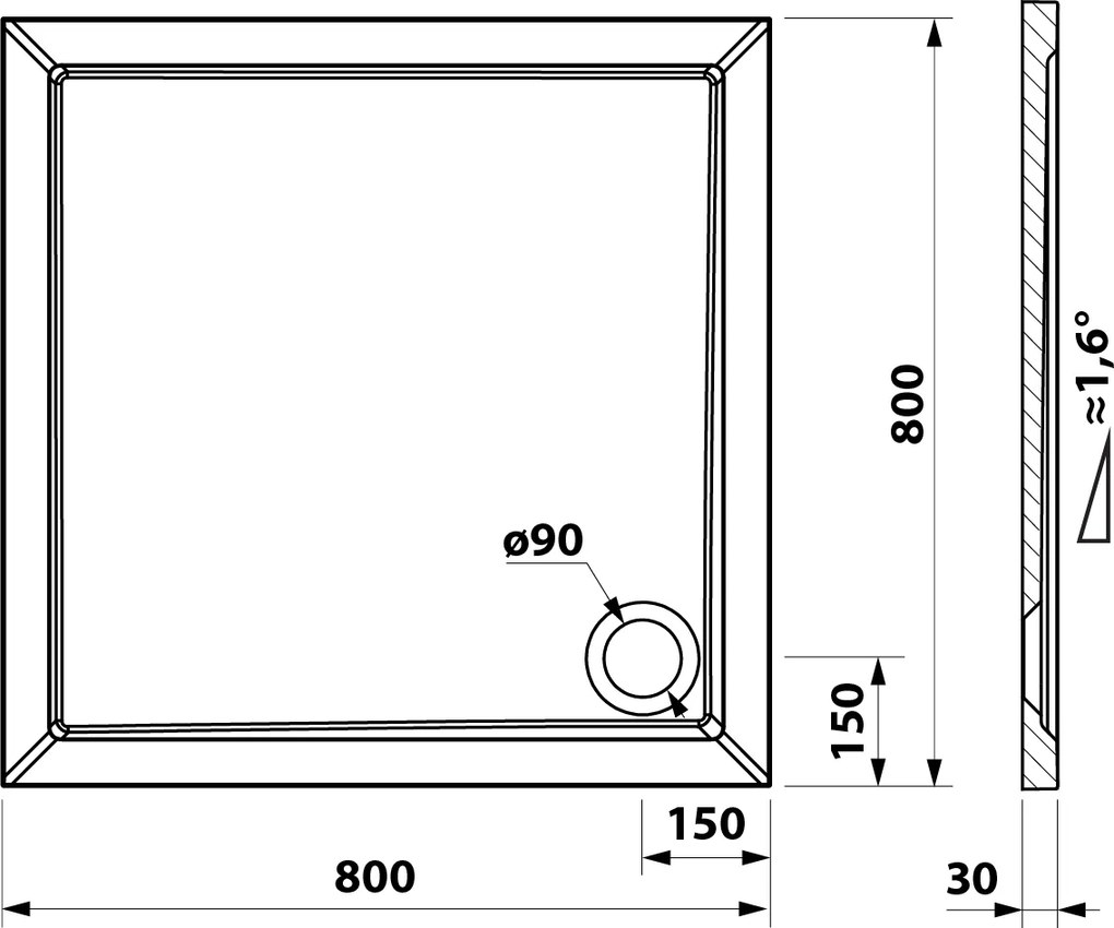 Bruckner Bruckner, ELSE sprchová vanička z litého mramoru, čtverec 80x80cm, bílá, 800.111.4