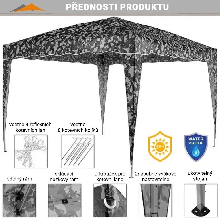 Instent zahradní párty stan - 3 x 3 m, urban + 4 bočnice