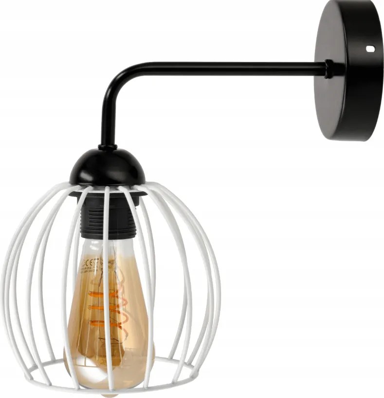 Černá LED nástěnná lampa LOFT edison + bílé stínidlo 1xe27