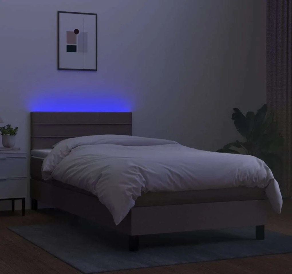 vidaXL Box spring postel s matrací a LED 100x200 cm textil [3133217] Barva: světle šedá