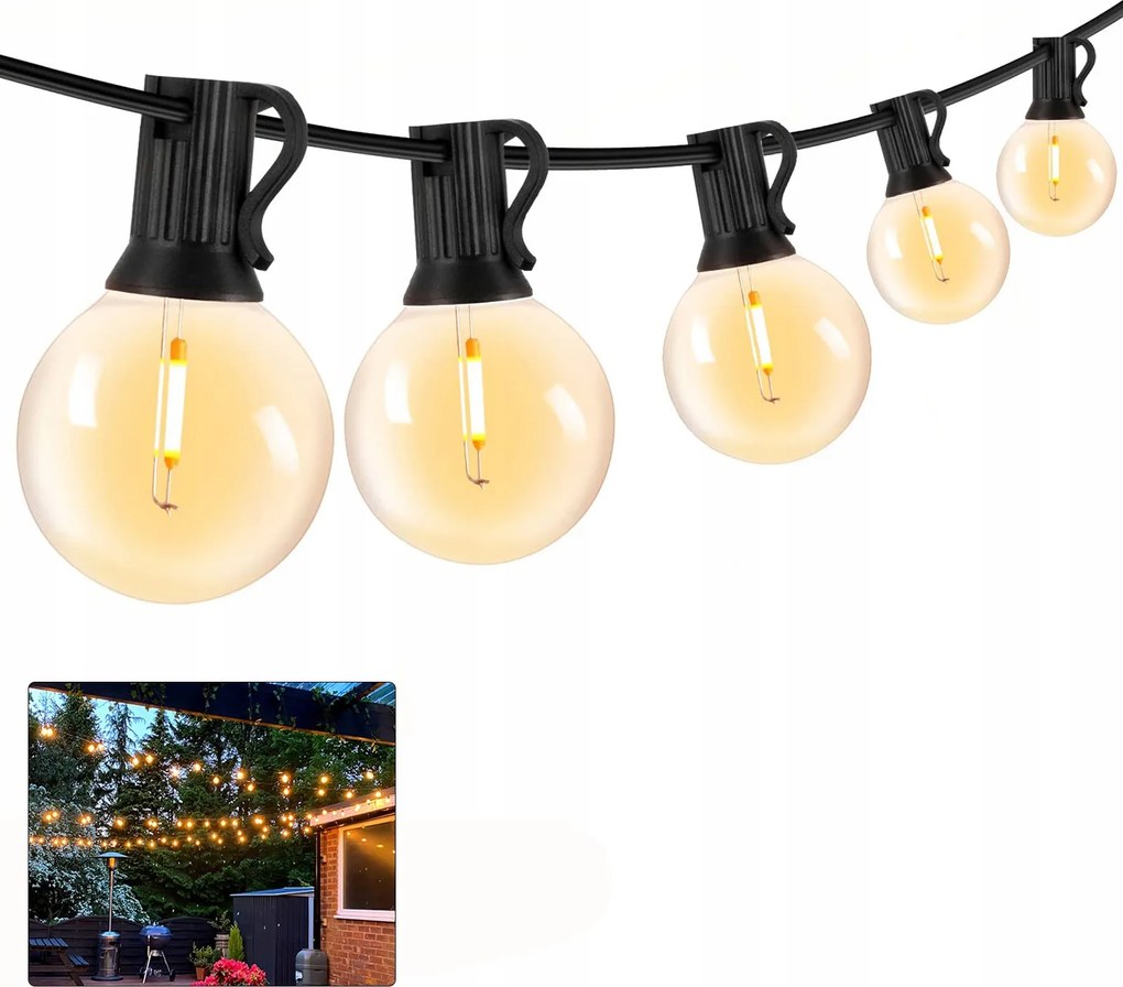 Zahradní Balkonová Led Světelná Girlanda 52xŽÁROVEK G40 1W 15M