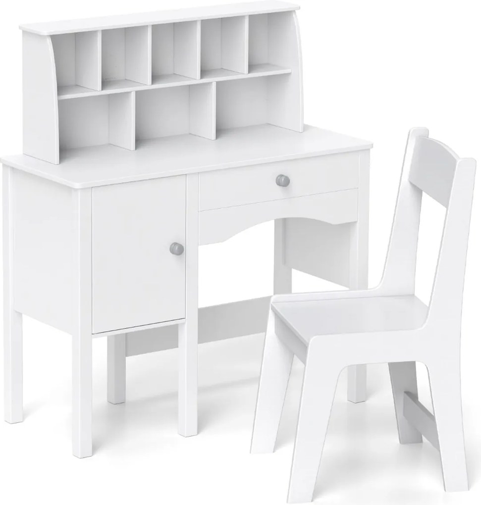 Costway Dětský stůl se židlí se zásuvkovou skříňkou a policí – 79 × 34 × 91 cm