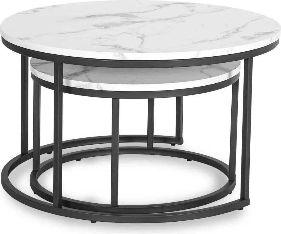 Mebel Elite Elegantní sada stolků DAFNE MAX, bílý mramor a černý kov Meble Elite