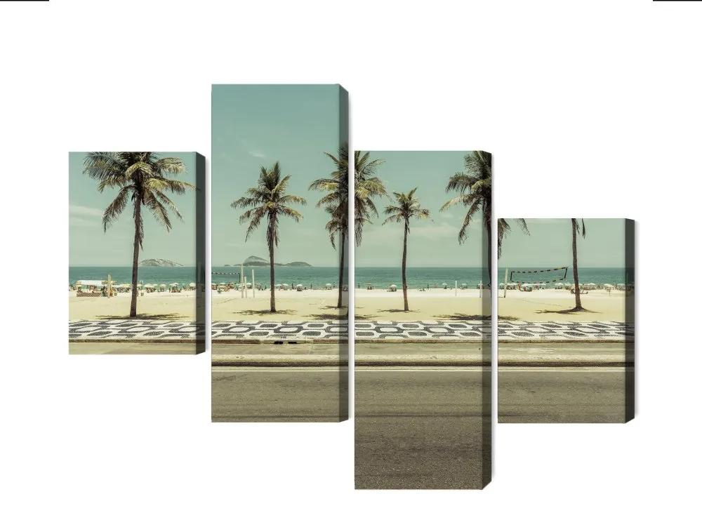 Vícedílný obraz Palmy Na Pláži Ipanema V Rio De Janeiru Nedostatek Nedostatek Přírodní plátno 240x150