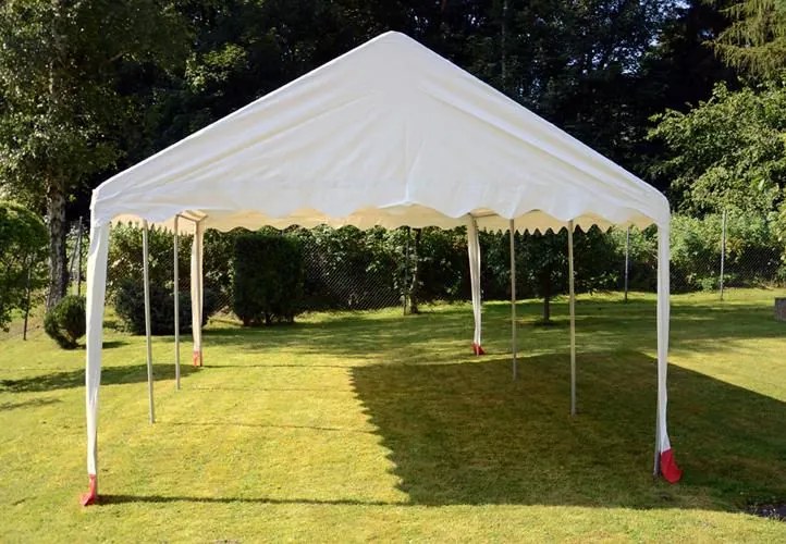 Zahradní párty stan 6×4 m, bílý a červený pruh, PVC 400 g/m²