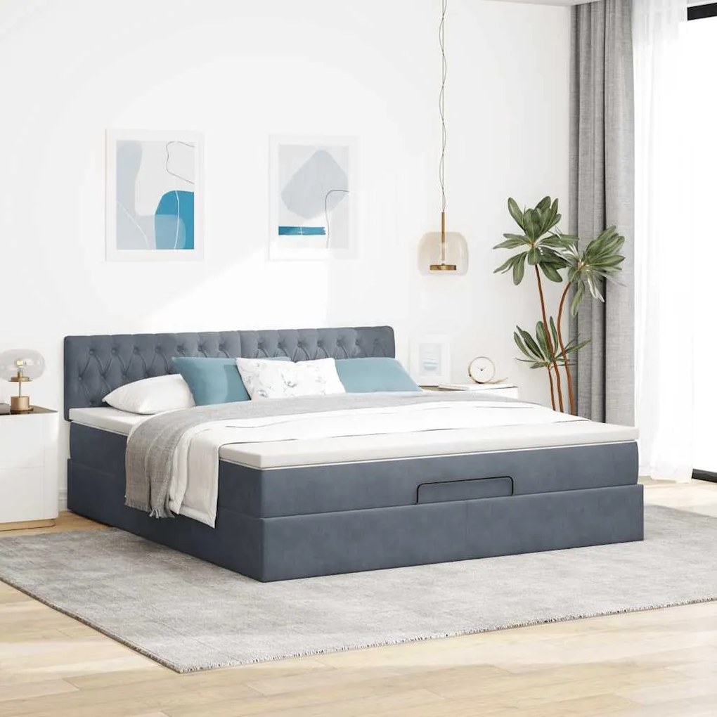 Osmanský rám postele s matrací tmavě šedá 180x200cm samet 3312711