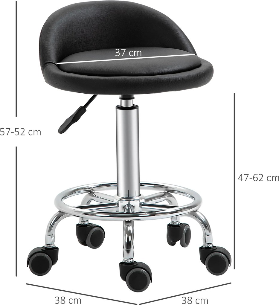 HOMCOM Set 2 otočných stoliček - pracovní stolička 360° - nastavitelná výška sedáku 47-62H cm, ergonomické opěradlo - chromovaná ocel s černým syntet…