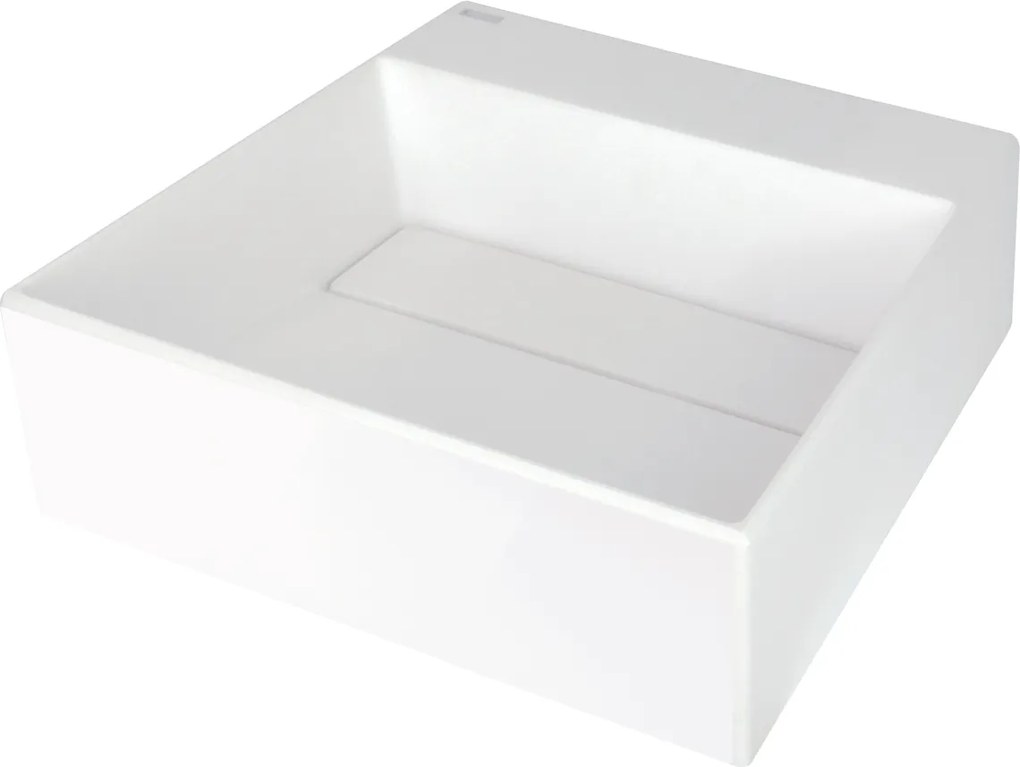 Deante Correo, granitové umyvadlo na desku s poličkou pod baterii a krycí deskou 400x400x130 mm, bílá, CQR_AU4M