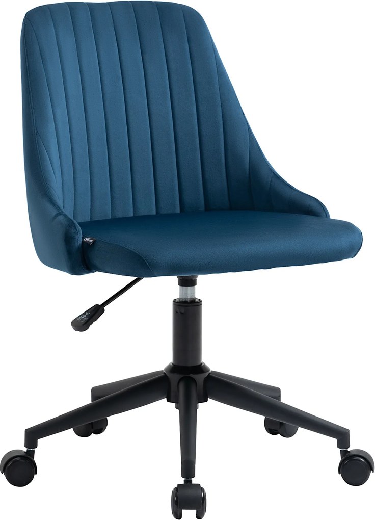 Vinsetto Otočná kancelářská židle Ergonomický design s nastavitelnou výškou 360° otočná pěnová sametová polyesterová modrá 50 x 58 x 77-87 cm