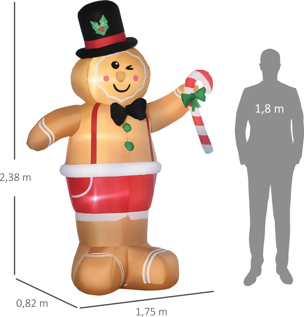Outsunny Nafukovací vánoční figurky Nafukovací perníkový mužíček, 2 m, včetně ventilátoru, vícero barev