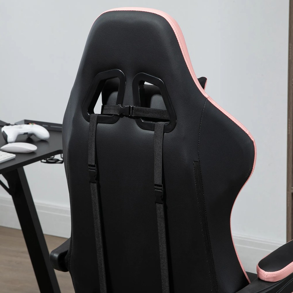 Vinsetto Herní Křeslo Racing Gamer Křeslo PU Kůže s Nastavitelnou Výškou, Polohováním 135°, Opěrkou Hlava, Bederní Oporou a Sklopným Podnožím pro Kan…