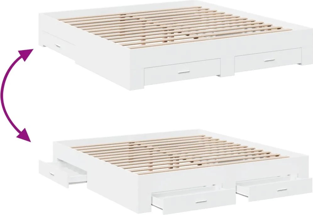 Rám postele se zásuvkami bílý 200 x 200 cm kompozitní dřevo 3280356