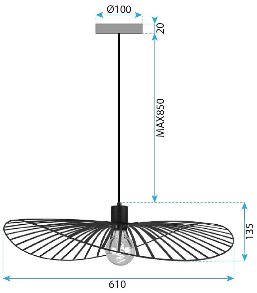 Toolight Toolight, závěsné svítidlo 61cm, 1xE27, APP1841-1CP, černá matná, OSW-07062