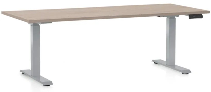 Výškově nastavitelný stůl OfficeTech D, 180 x 80 cm, šedá podnož, dub