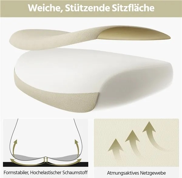 Kancelářská židle Yaheetech – béžová, 70 cm (délka) × 59 cm (šířka) × 115 cm - 125 cm (výška) (267591664650)
