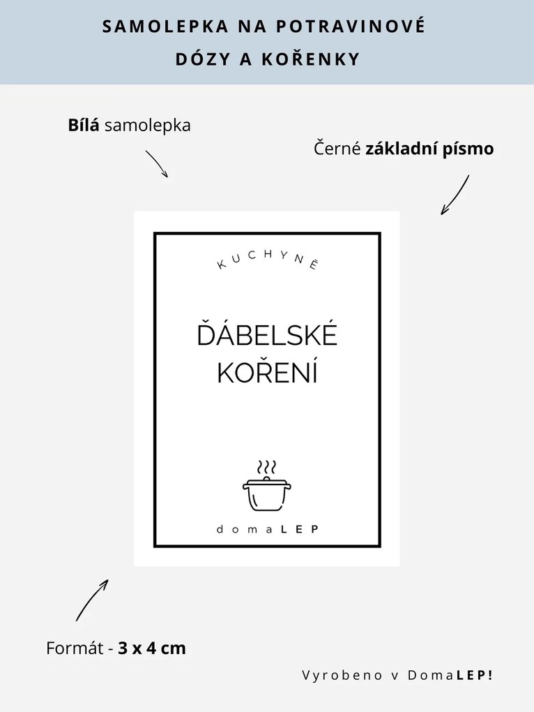 Samolepka na kořenky ĎÁBELSKÉ KOŘENÍ bílá 3 × 4 cm základní písmo
