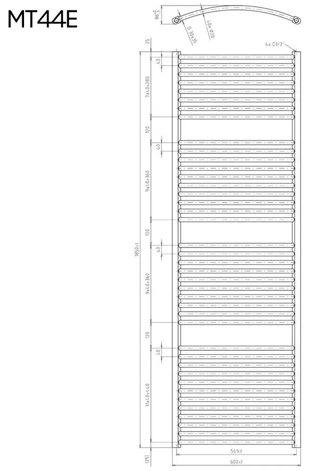 Mereo otopný žebřík oblý 600x1850 mm elektrický bílý MT44E