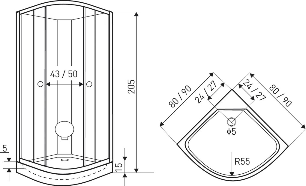 Novoterm Sprchový box čtvrtkruhový NV-Evora 80 W, 80x80 bílý