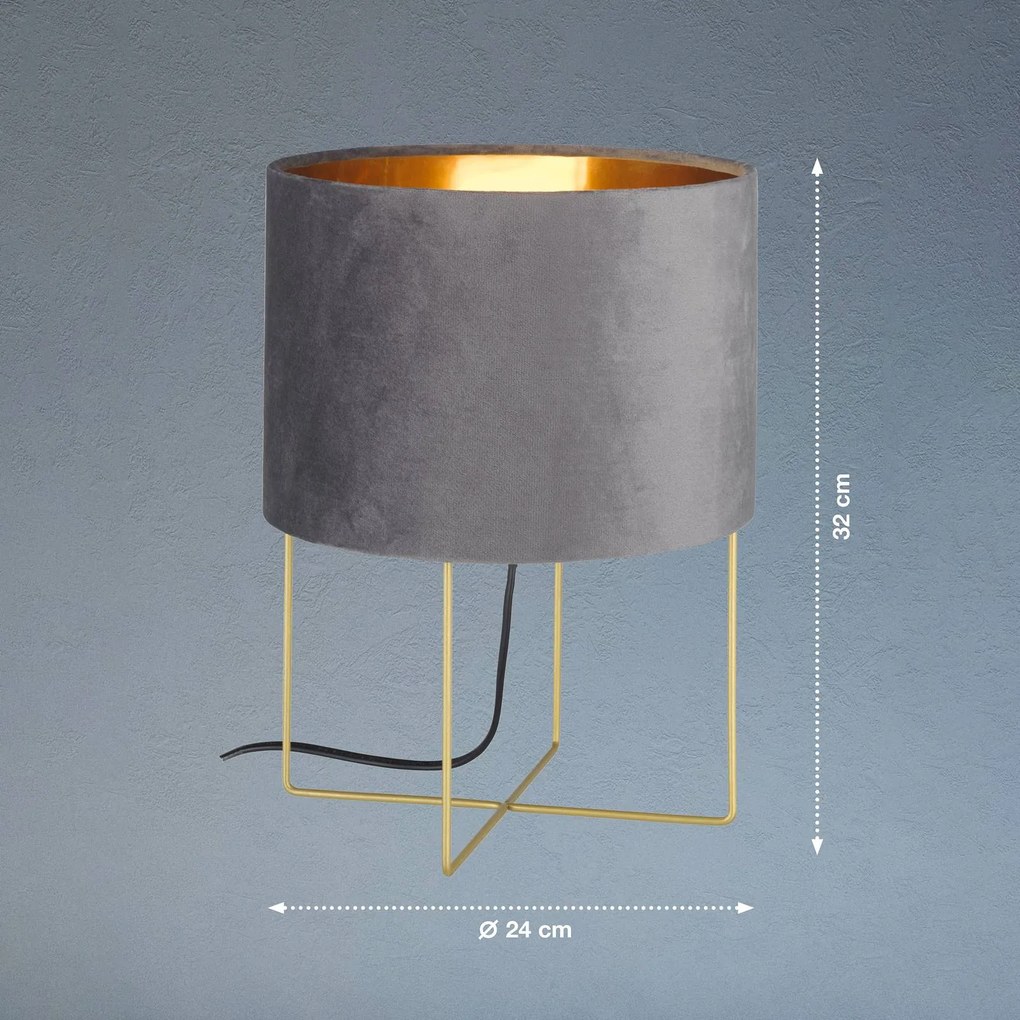 Stolní lampa Aura, sametové stínidlo, výška 32 cm, šedá barva