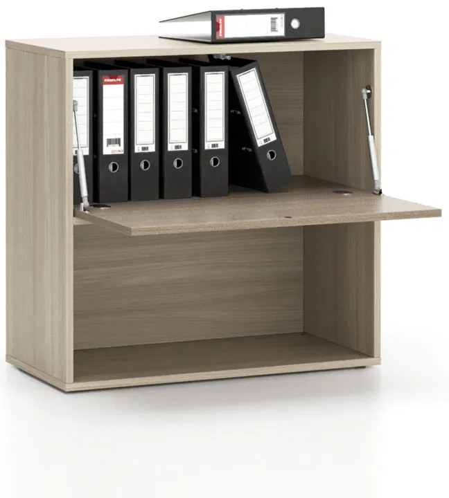 Kancelářský policový regál LAYERS, krátký, 1 box, 800 x 400 x 777 mm, dub přírodní / dub mořený