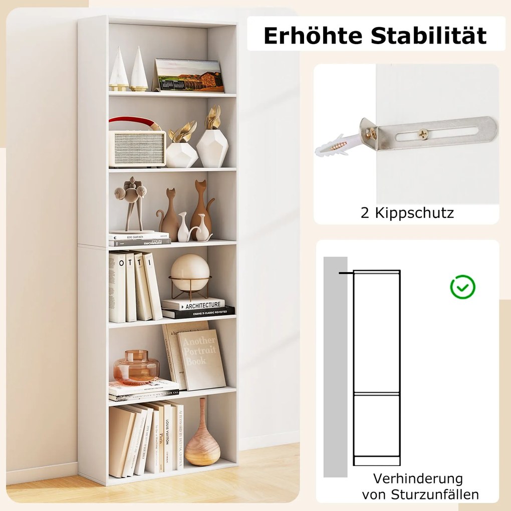 Costway 178 cm knihovna s 2 sady proti převrácení volně stojící stojanová
