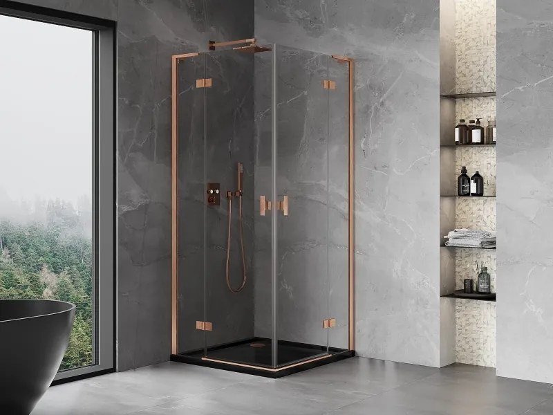 Mexen Mist-H L Duo, 2-křídlý ​​sprchový kout 85 x 85 cm, čiré sklo, měděný matný profil, 8A5L-085L-085P-65-00