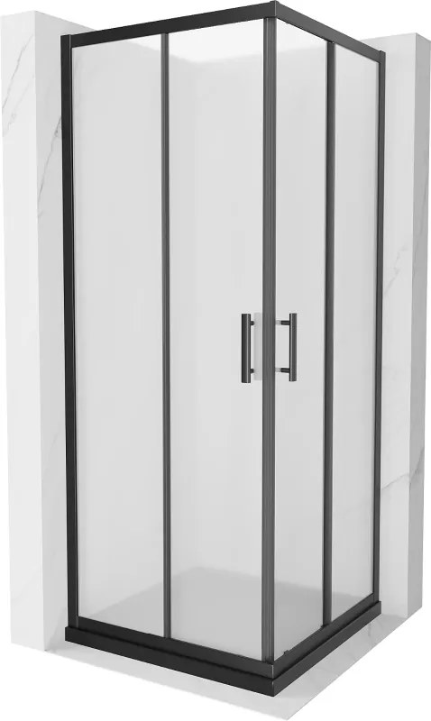 Mexen Rio, sprchový kout s posuvnými dveřmi 90x90x190 cm, 5mm sklo námraza, černý profil + černá sprchová vanička SLIM, 860-090-090-70-30-4070B