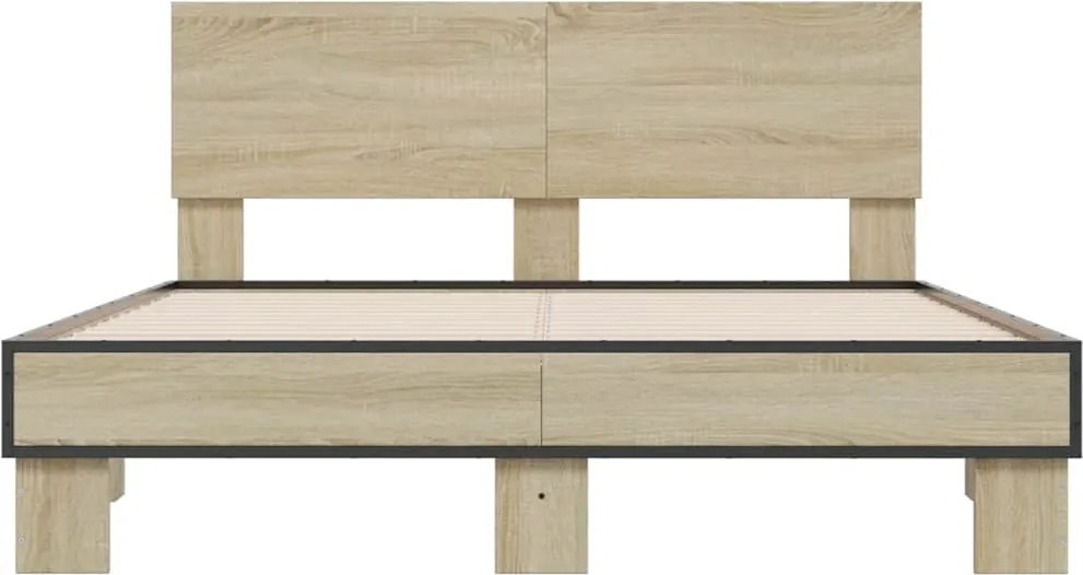 Rám postele dub sonoma 140 x 190 cm kompozitní dřevo a kov 3280213