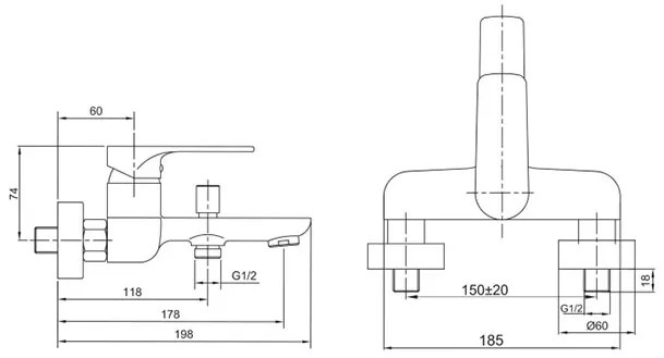 Vanová nástěnná páková baterie Senja B.65.01.BN.CZ-CH Hydroland