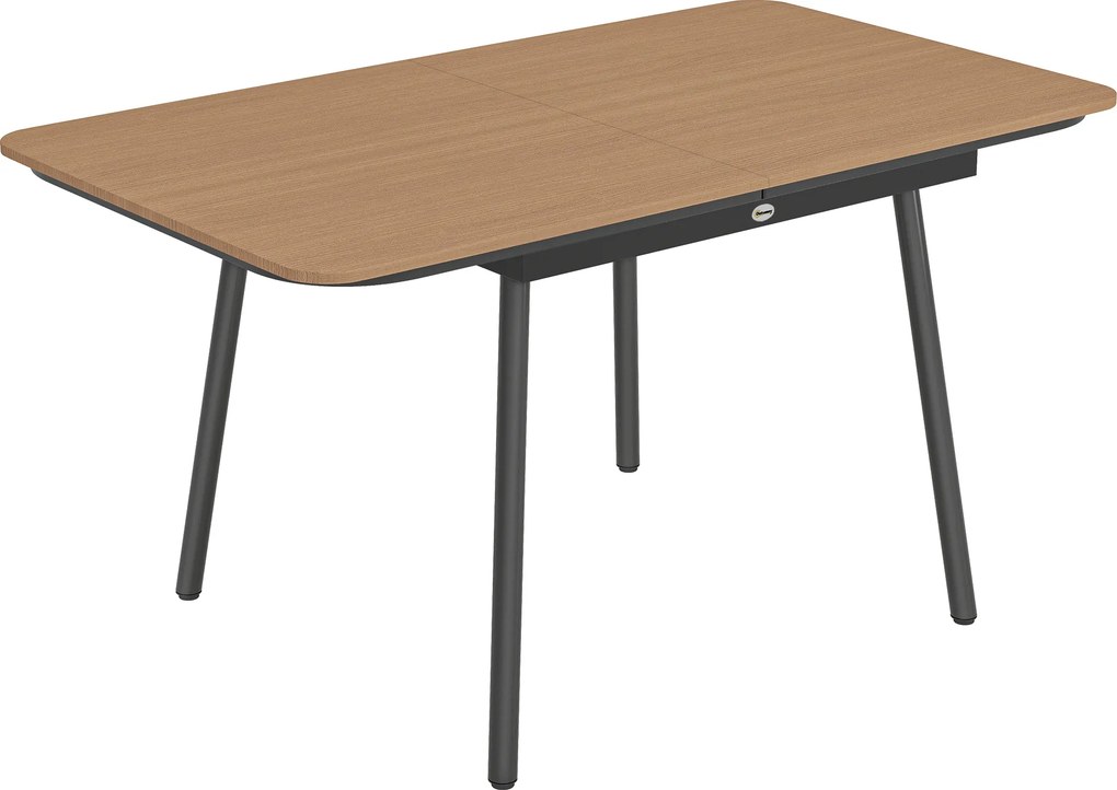 Zahradní stůl 140 x 80 cm pro 6 osob odolný proti korozi Venkovní jídelní stůl s WPC deskou Nastavitelné nohy, teakové dřevo
