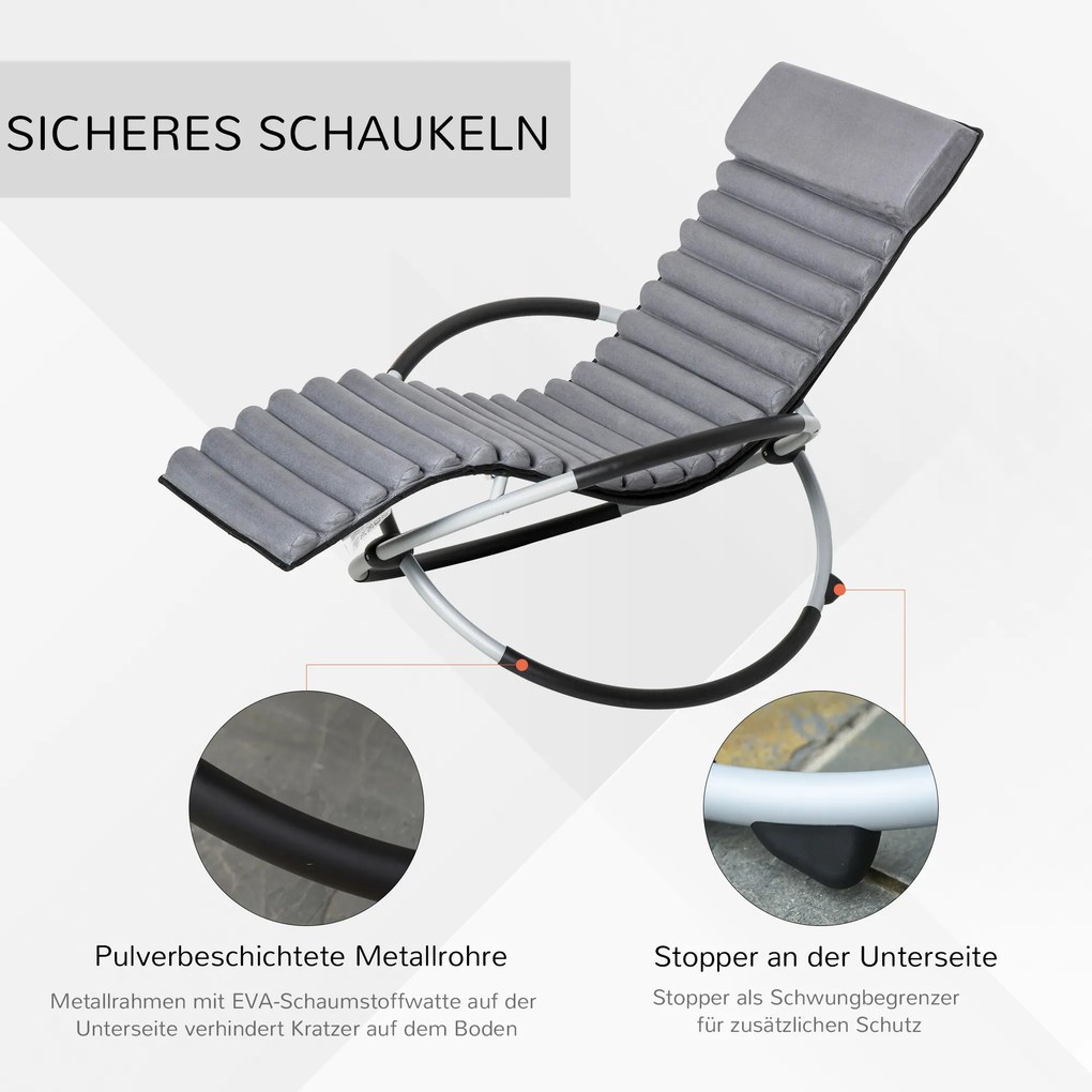 Ergonomické houpací křeslo Outsunny 2v1 - Zahradní křeslo s naší houpací slunečními lehátko z kovu a textilenu, kulaté tmavě šedé, 145 x 74 x 86 cm