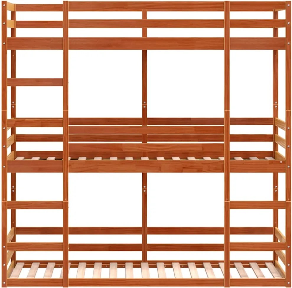 Třípatrová postel voskově hnědá 75x190 cm masivní borové dřevo 3284262