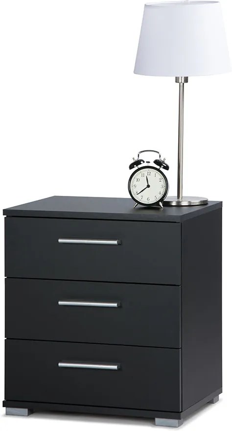 FARELA Noční stolek s 3 zásuvkami Nora, 50 cm, černá