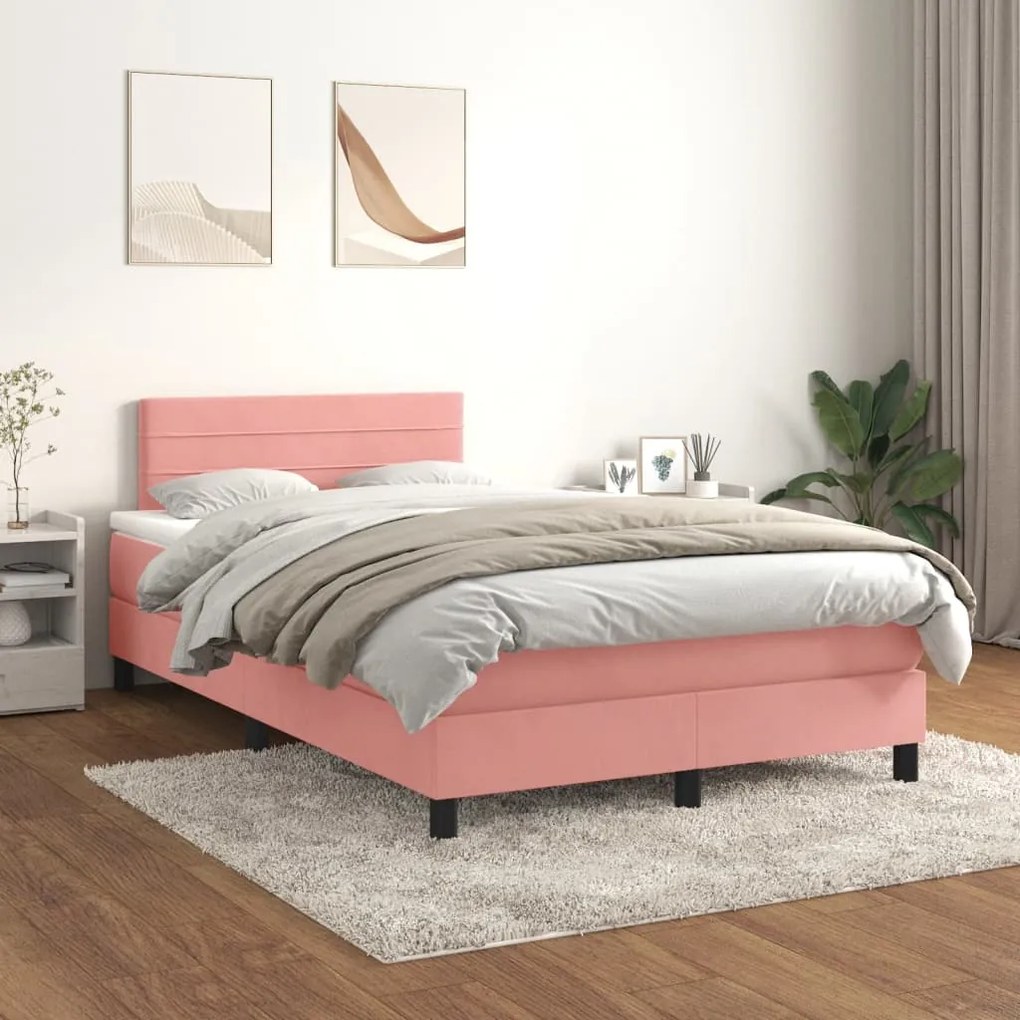 Box spring postel s matrací růžová 120 x 200 cm samet 3141358