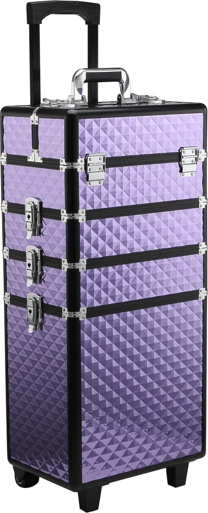 HOMCOM Profesionální Make-up Kufr s Univerzálními Kolíky, Různé Úrovně, Rozšiřitelná Rukojeť, Make-up Trolley Hliníková Slitina 33.5x23x76/95.5 cm Fi…