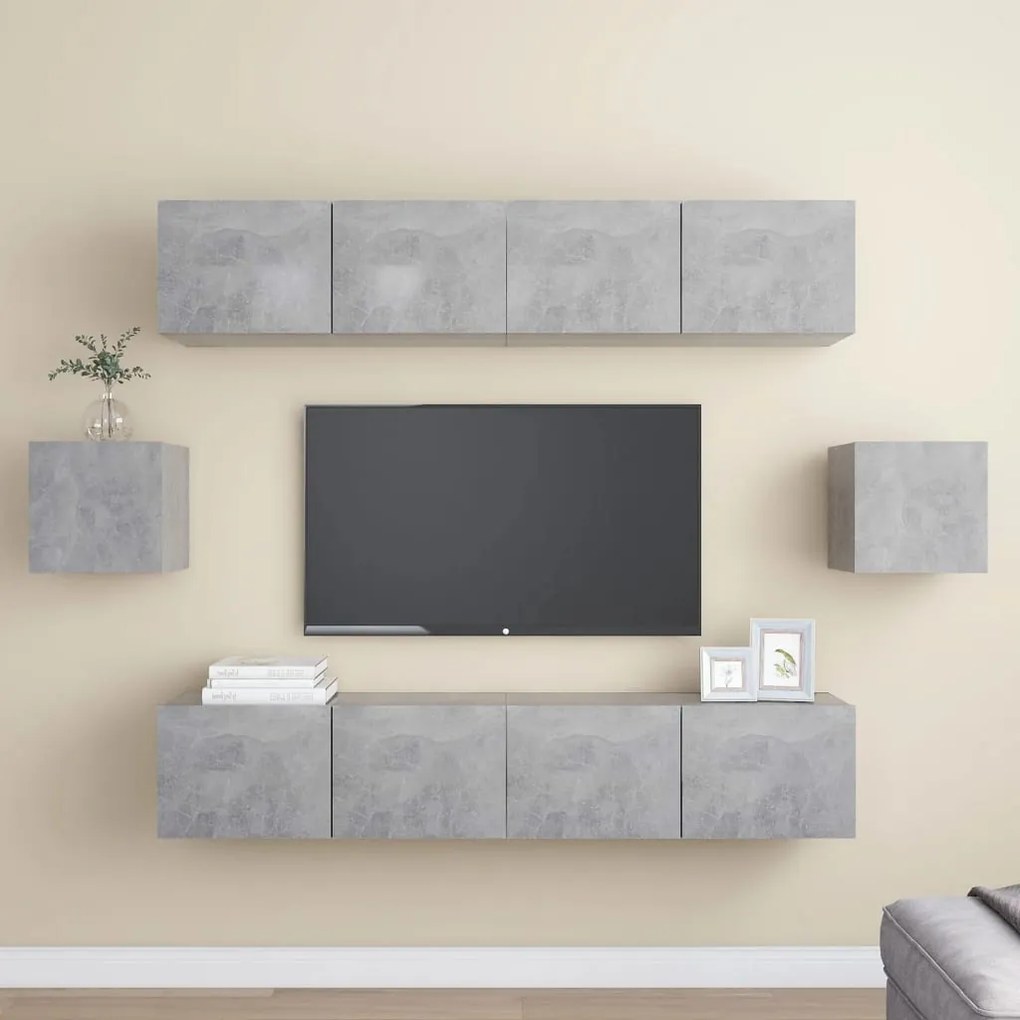 6dílný set TV skříněk betonově šedý kompozitní dřevo 3079103