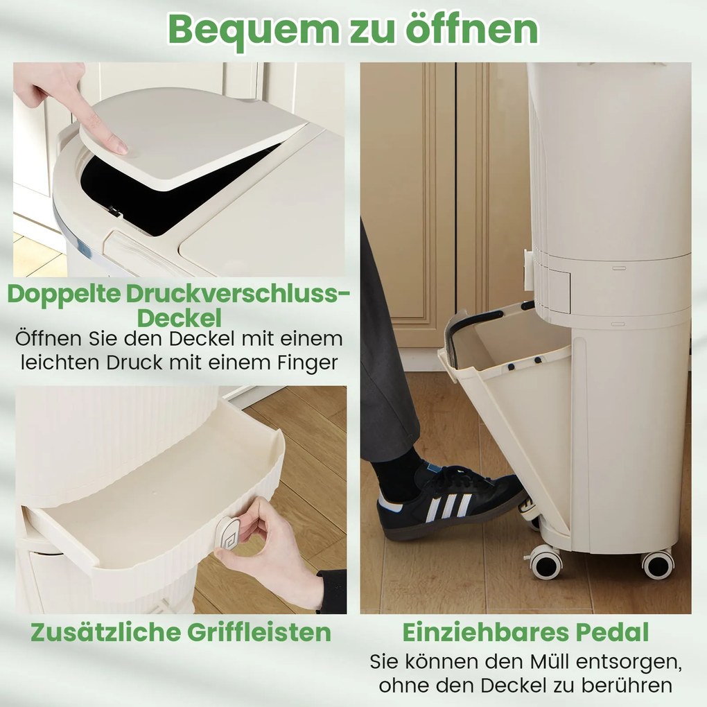 Costway 42 L kuchyňský odpadkový koš s víkem 3patrový odpadkový koš s 2