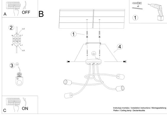 Sollux SL.1455 - Lustr na tyči LEVAR 4xE27/15W/230V černá