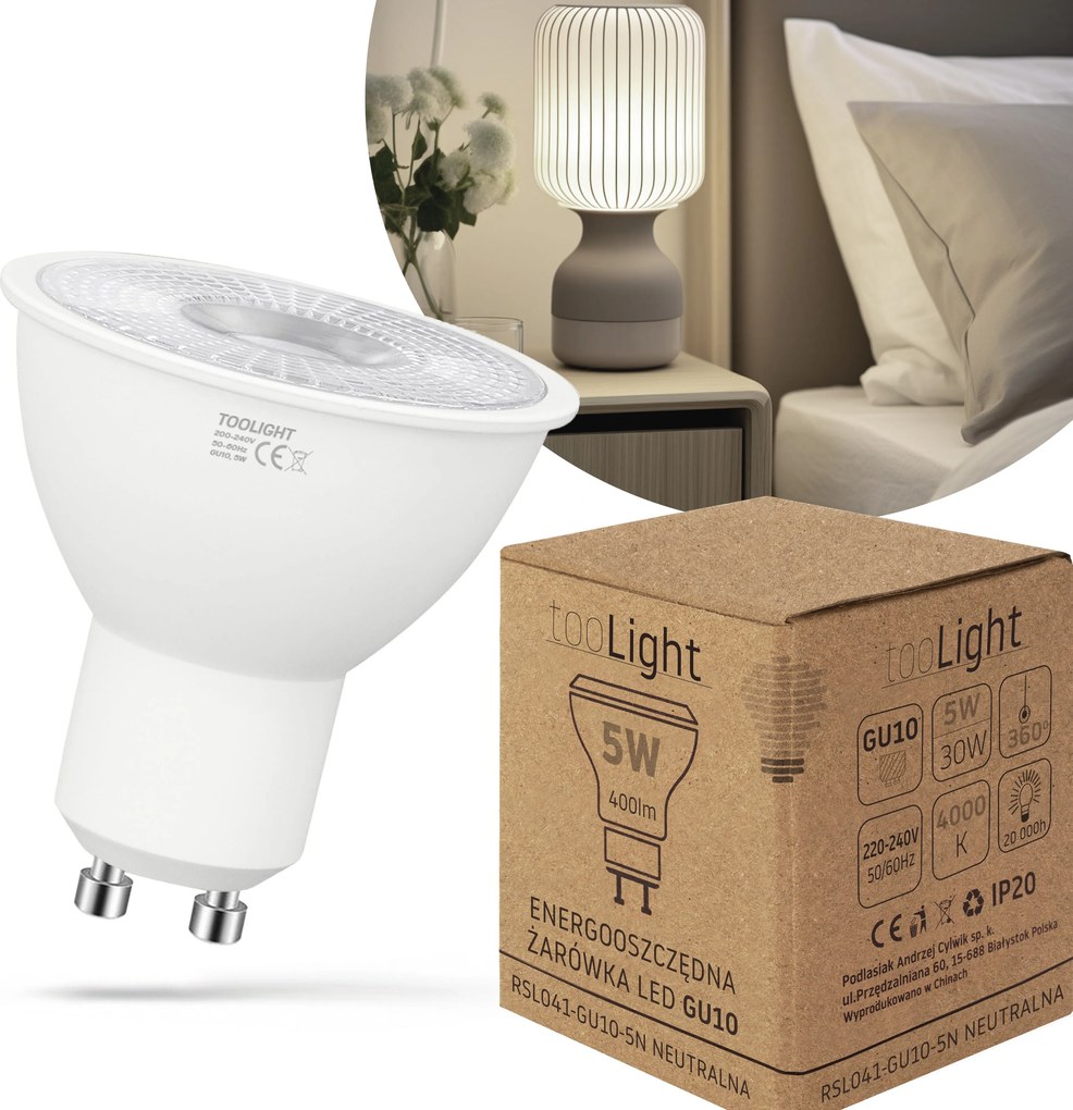 Toolight Toolight, LED žárovka GU10, 5W, 400lm, 4000K, neutrální barva, RSL041, OSW-20024