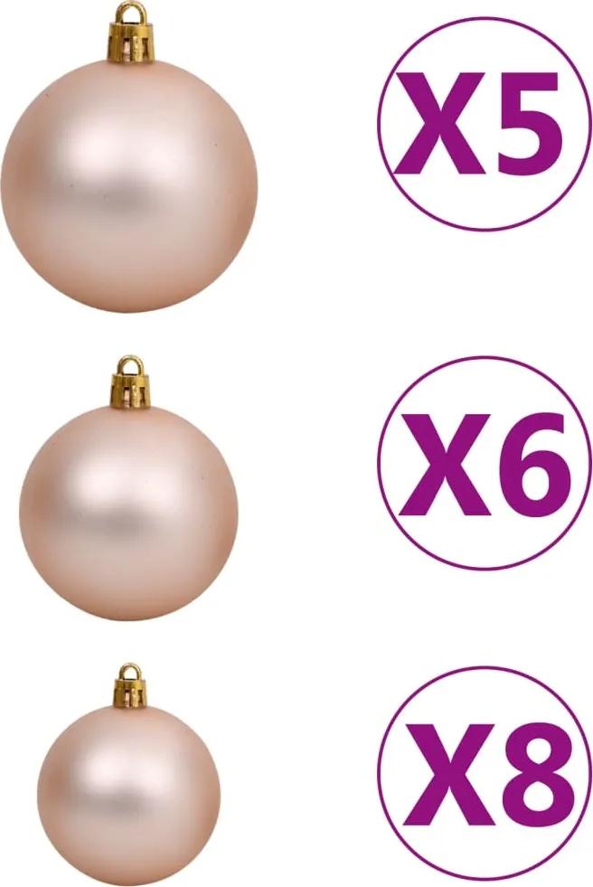 vidaXL Umělý vánoční stromek s LED a sadou koulí 120 cm 230 větviček [3077573] Barva: green and rose